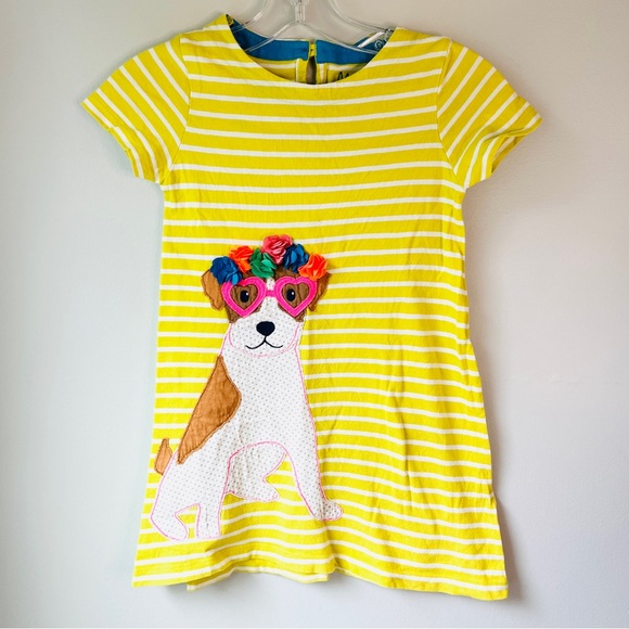 Mini Boden | Dresses | Mini Boden Yellow Stripe Tshirt Dog Appliqu Dress | Poshmark